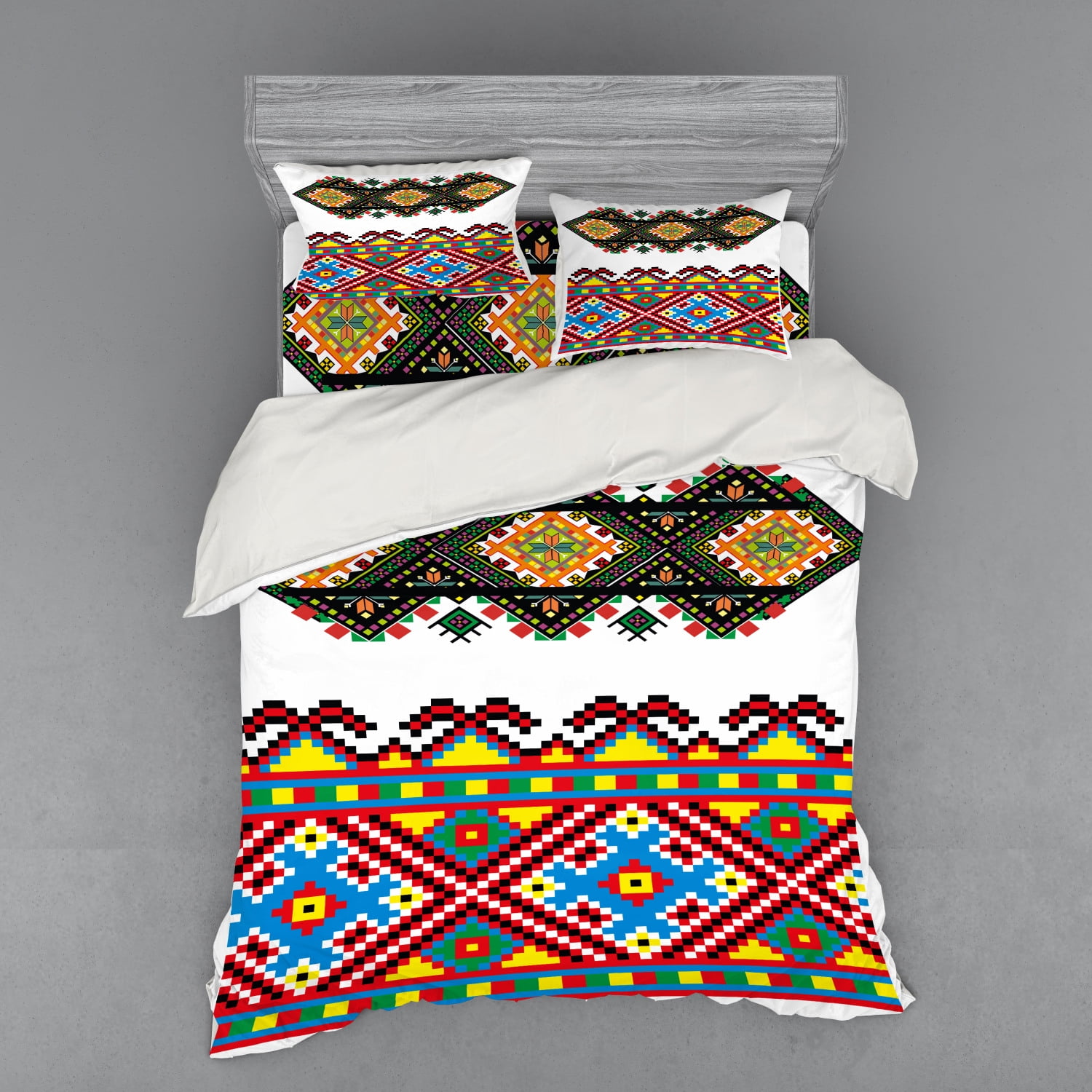 Ethnic Duvet Cover Set, Retro Ukrainian Ornament Traditional Cultural ...