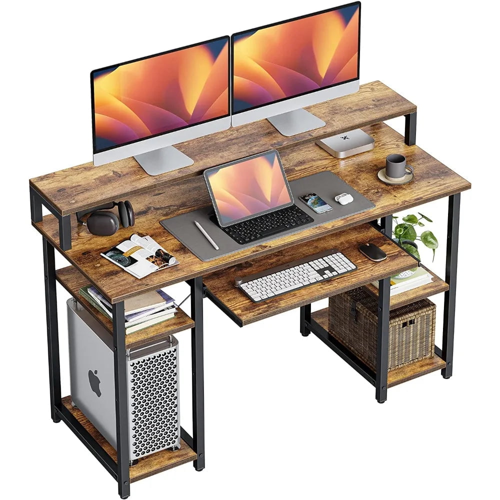 CubiCubi 47 Inch Computer Desk with Storage Shelves Monitor Stand ...