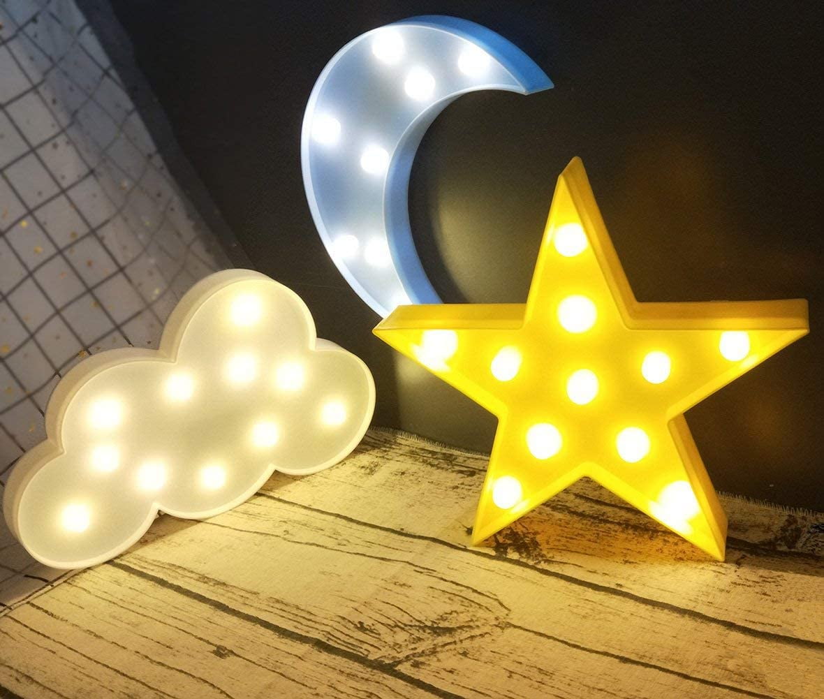 Decorative LED Crescent Moon Cloud and Star Night Lights Lamps Marquee ...