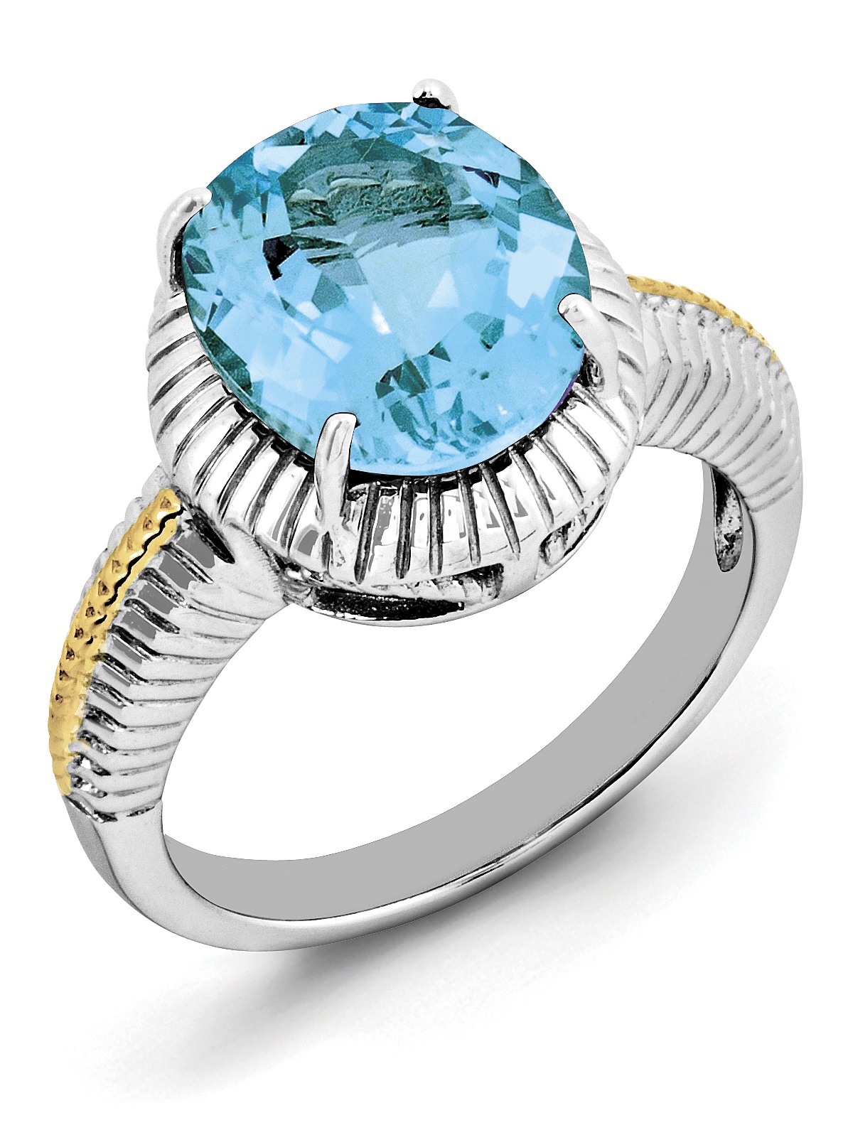 Primal Silver Sterling Silver Rhodium with Flash Gold-plate Blue Topaz ...