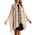 AHMOMEI Women’s Lace Shawl Wrap, Sheer Open Front Fringed Cover Up ...