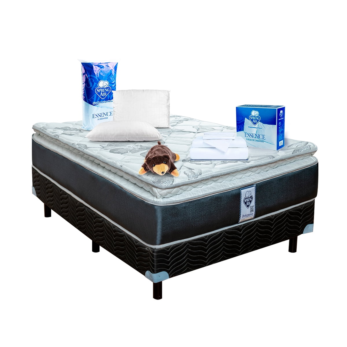 Paquete Colchon Spring Air Smith Queen Size Box 2 Almohadas Sabanas y ...