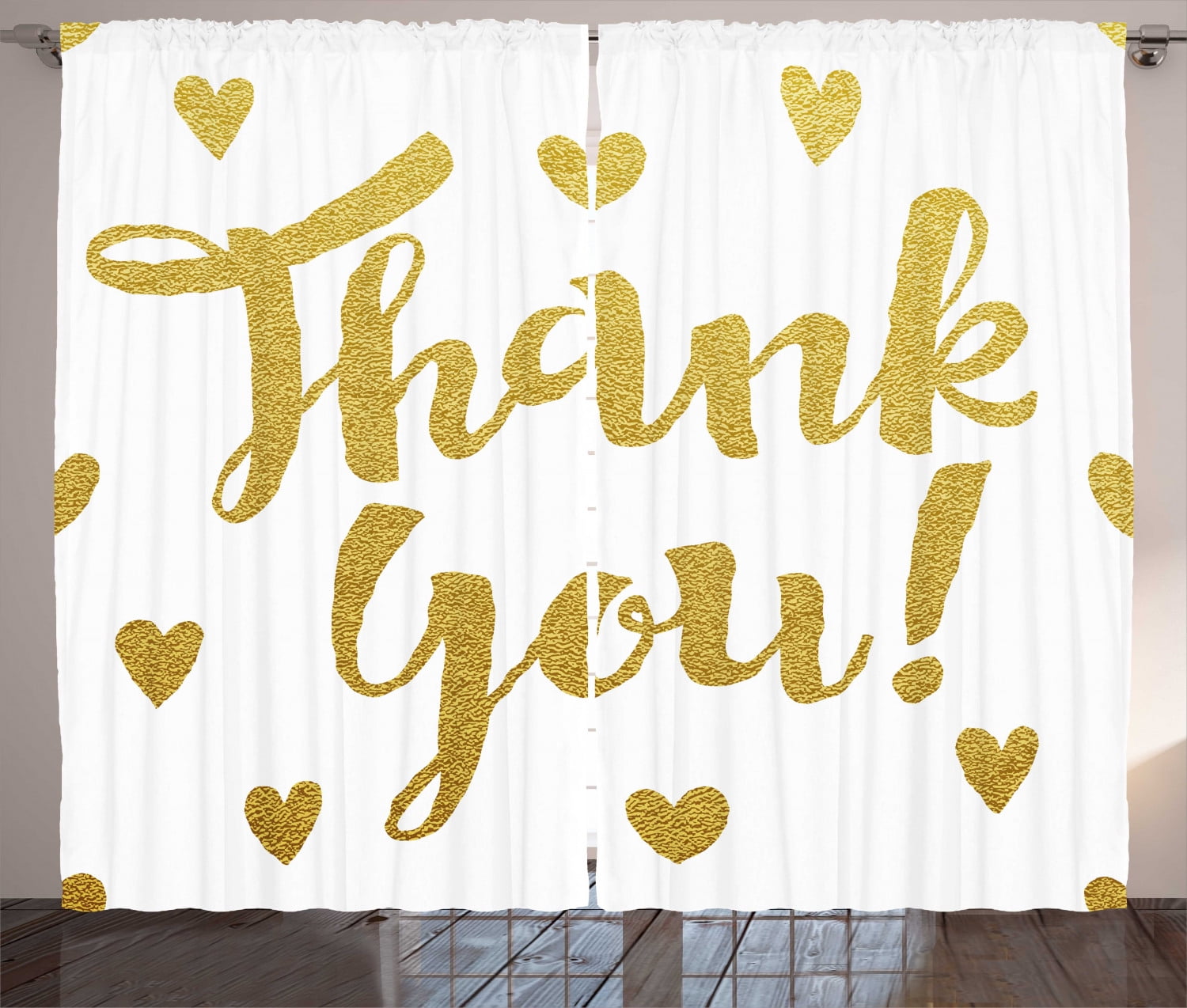 Thank You Curtains 2 Panels Set, Repeating Hearts Love Joined ...