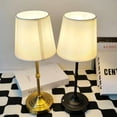 Brass Base Small Table Lamp with Cream Fabric Shade, Minimalist Classic ...