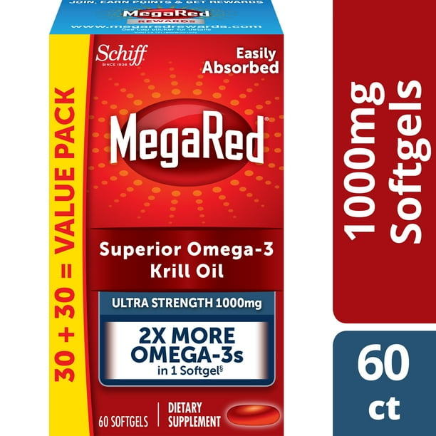 MegaRed 1000mg Ultra Strength Omega-3 Krill Oil, 60 Softgels - Walmart.com