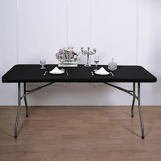 BalsaCircle 6 Feet Black Fitted Spandex Rectangular Table Top Cover ...