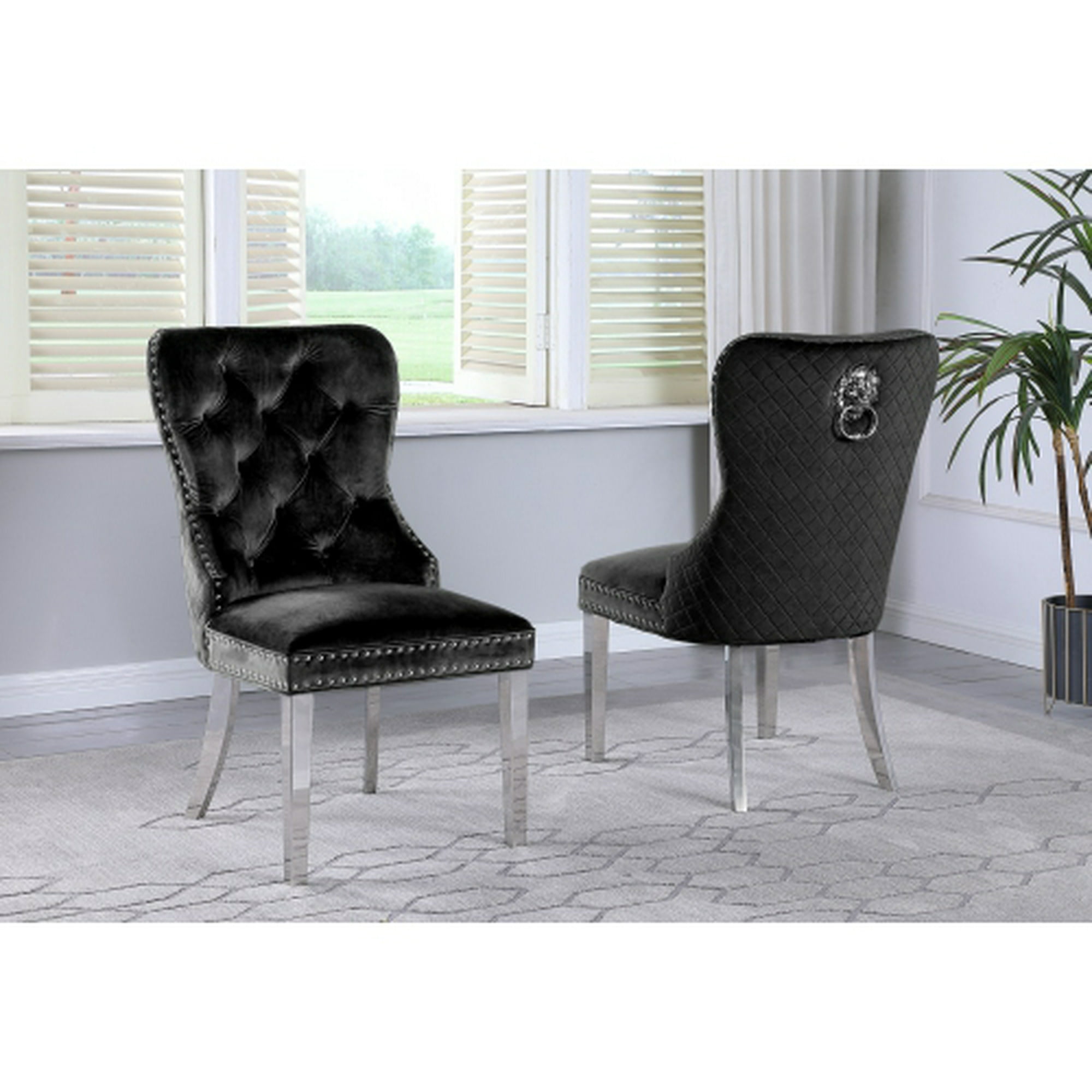 Queensons Leo Luxury Velvet Dining Chair Black Set Of 2 Other 20 W X 21 D X 38 H
