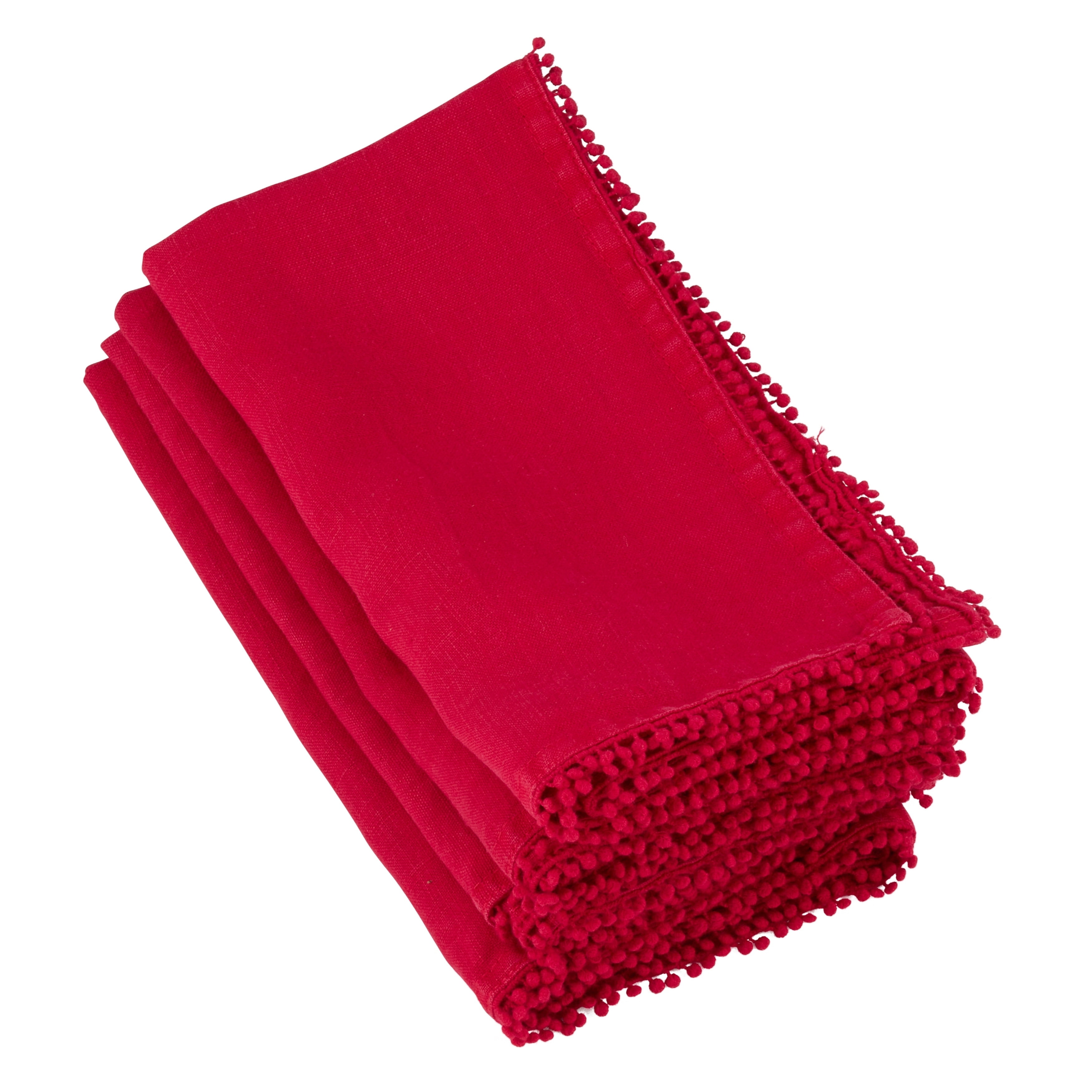 Saro Lifestyle Pompom Design Table Napkins with 100% Linen (Set of 4 ...