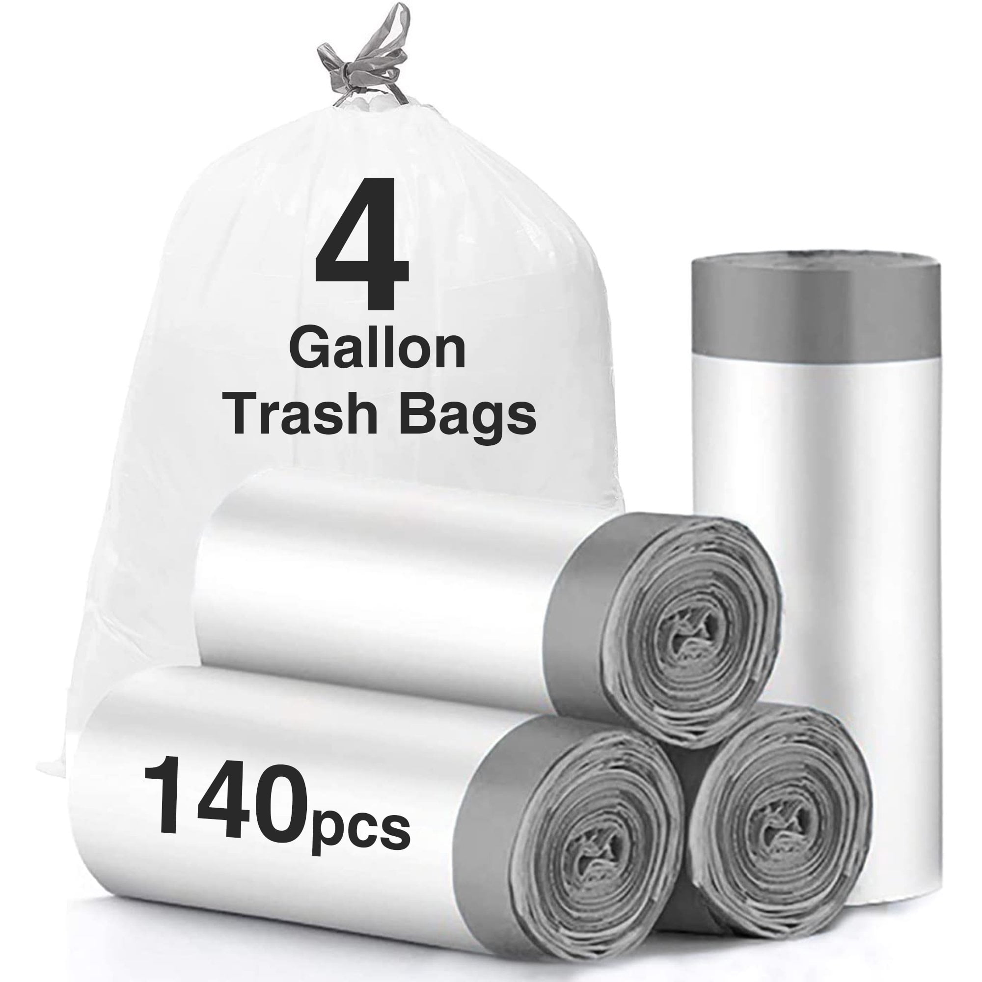 (140 Count) Charmount Drawstring 4 Gallon Trash Bags, Small Trash Bags ...