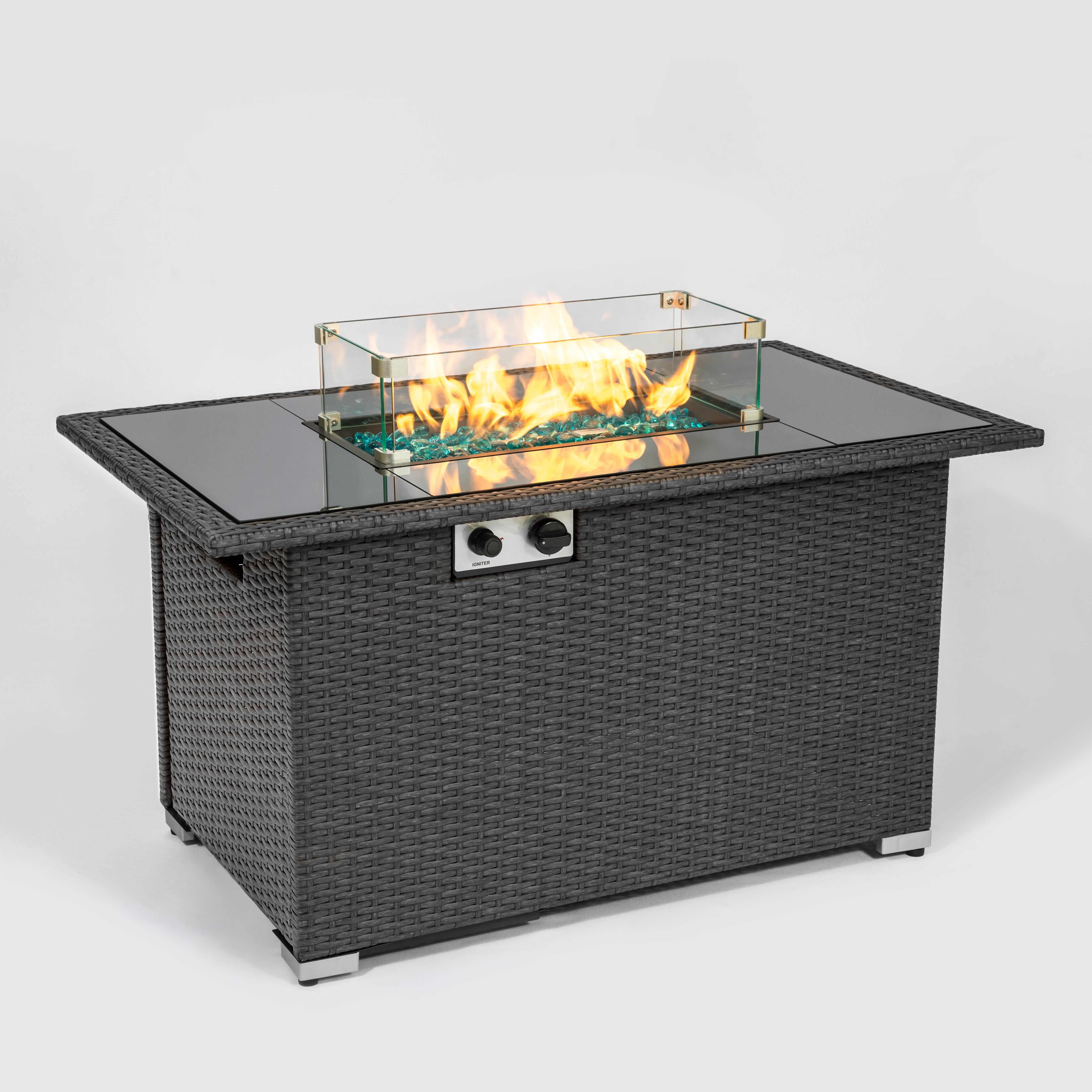 UBesGoo 50,000 BTU Gas Propane Fire Pit Table Rectangle with 8mm ...
