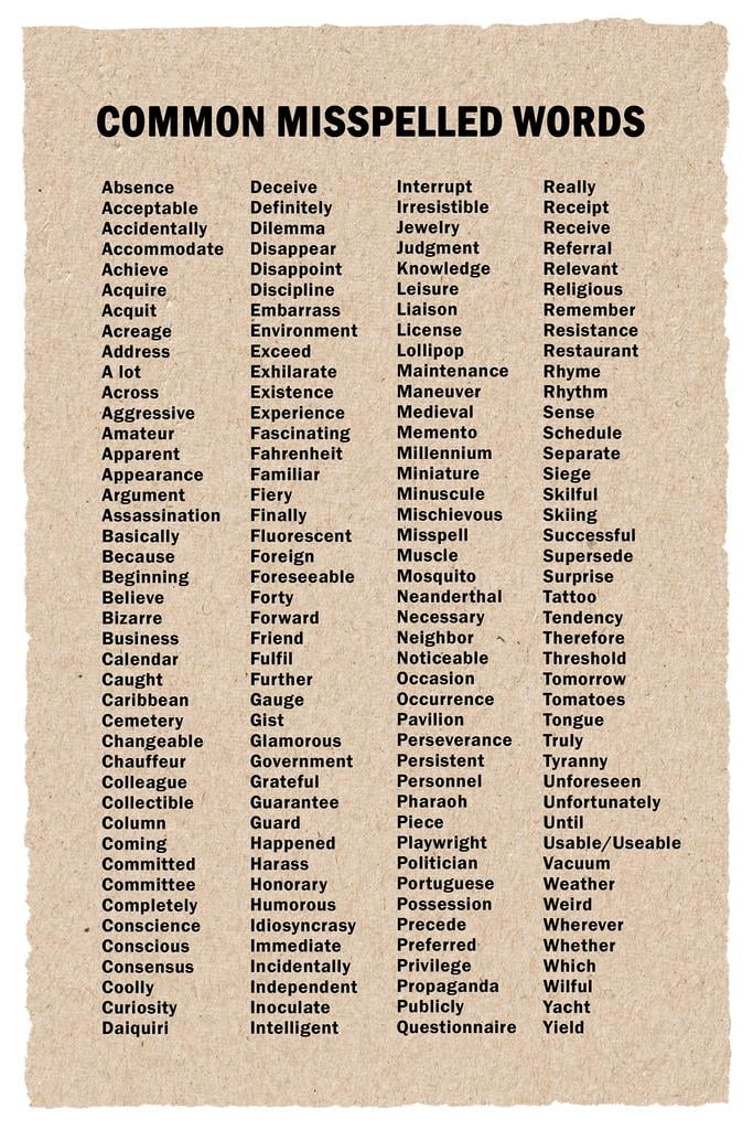 Buy Common Misspelled Words Classroom Spelling Chart Poster Writing ...