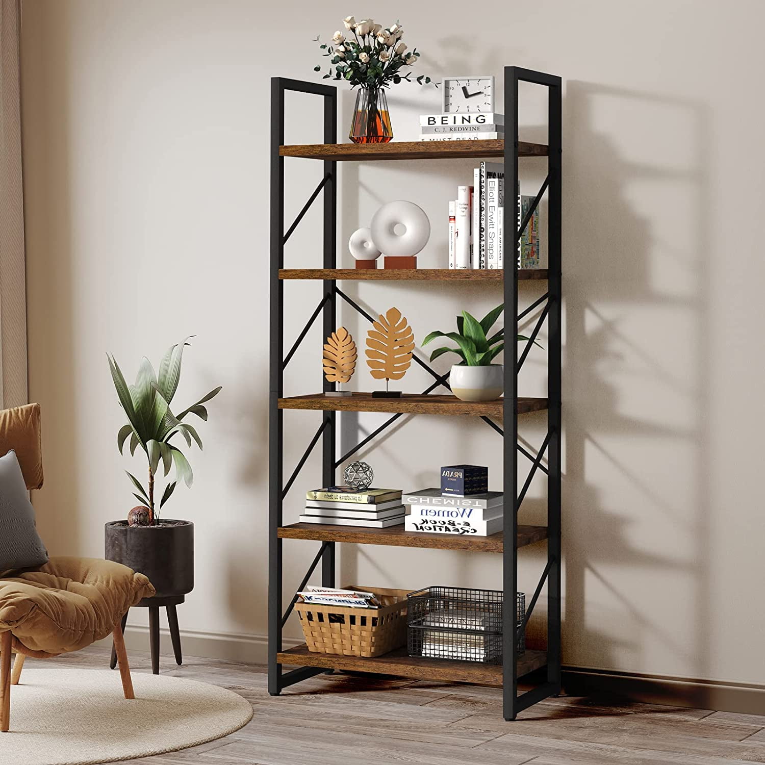 Dextrus 5 Tiers Ladder Bookshelf, 62 inch Classically Modern Bookshelf ...