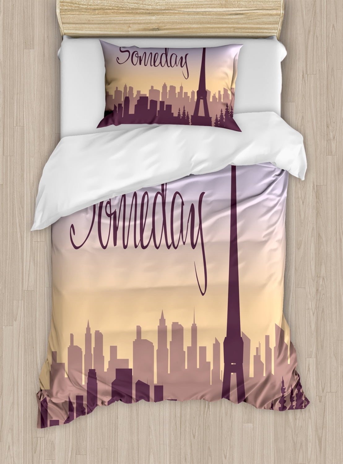 Eiffel Tower Duvet Cover Set Twin Size, Someday Calligraphy and ...