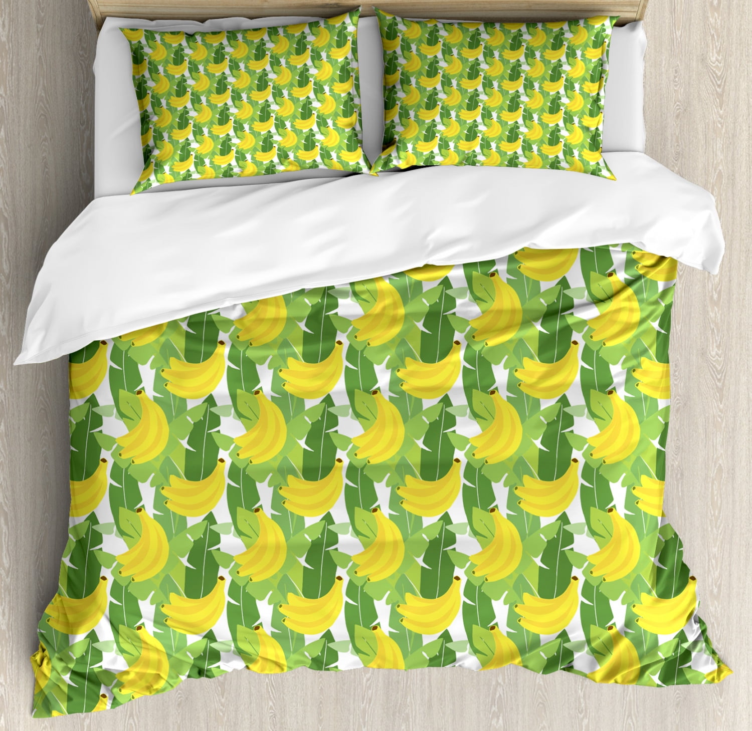 Banana Leaf King Size Duvet Cover Set, Large Hanging Cluster of Ripe ...