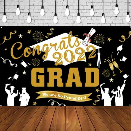 2022 Graduation Party Backdrop.Gold and Black Graduation Backdrop ...