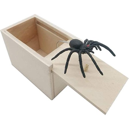 Tricky spider wooden box spoof fake spider simulation toy scaring ...