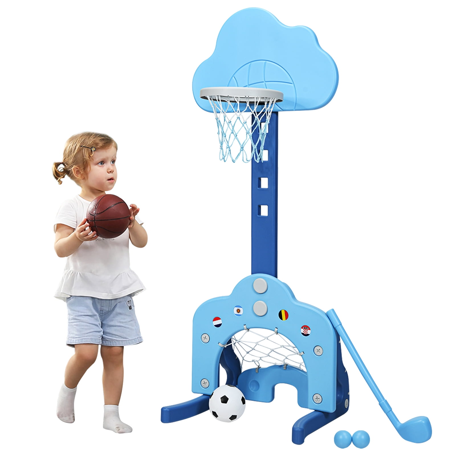 Topbuy 3-in-1 Basketball Hoop Set Stand Toddler Basketball Hoop Game ...
