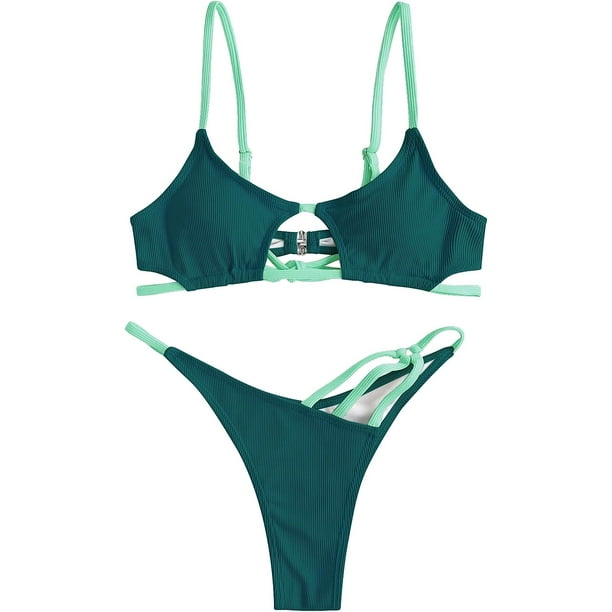 Zaful Womens Sexy Cutout Bikini Thong Bikini Set String Two Piece