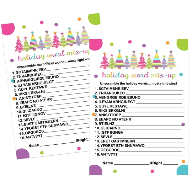 Colorful Trees Christmas Word Scramble Game (25 Count) Pack of Holiday ...