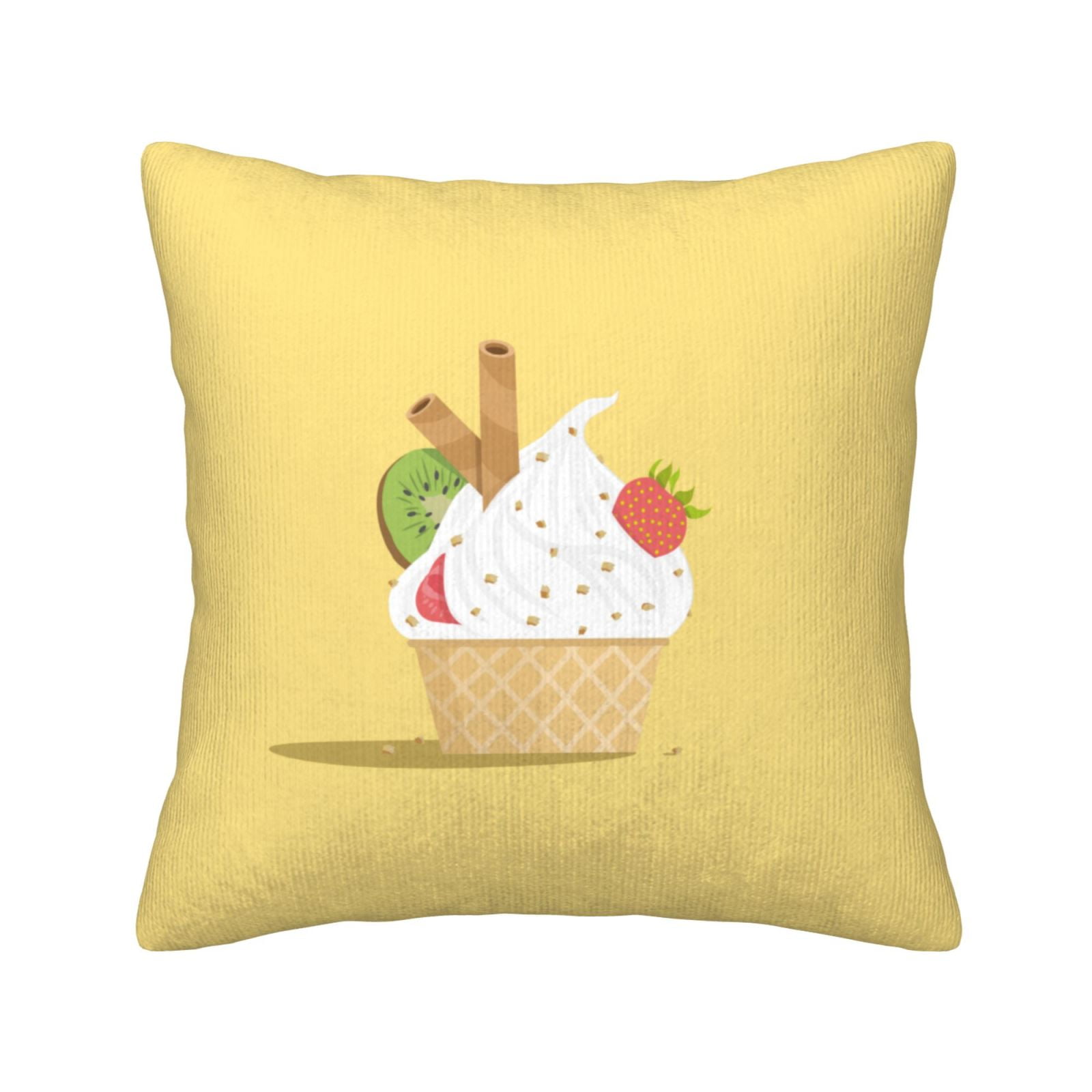 Square Throw Pillow Covers with Core, Cartoon Strawberry Ice Cream Talk ...