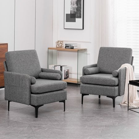 VINGLI Extra Wide Deep Accent Chair Set of 2, Grey Mid Century Chair ...