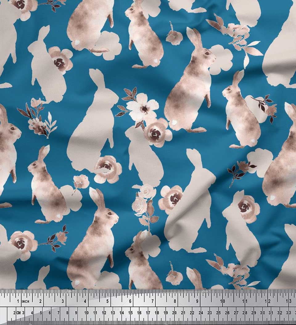 Soimoi Cotton Duck Fabric Floral & Rabbit Kids Print Fabric by The Yard ...
