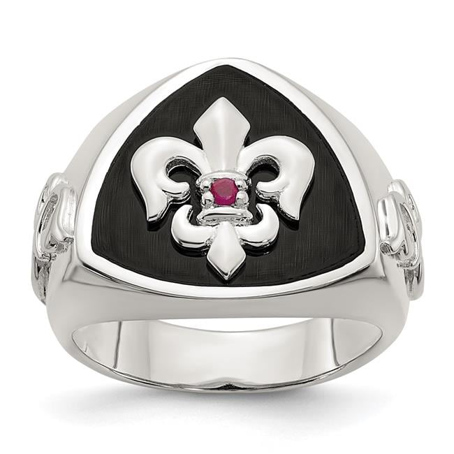 Sterling Silver 0.03-Ruby Black Agate Fleur de Lis Ring - Size 9 - Walmart.com