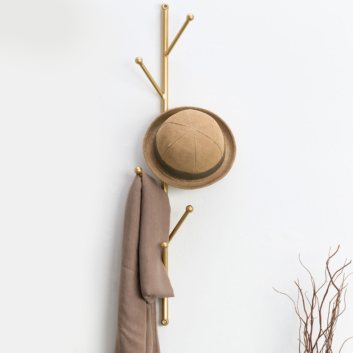MyGift 2.5-Foot Gold Metal Wall Mounted Coat /Hat Rack, Modern Tree ...