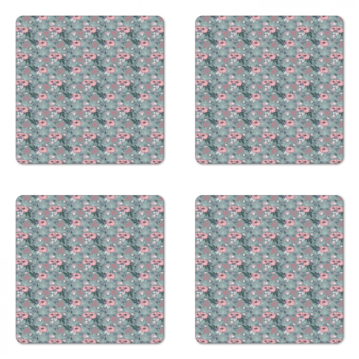 Garden Art Coaster Set of 4, Blooming Flowers Thriving Colorful Nature ...