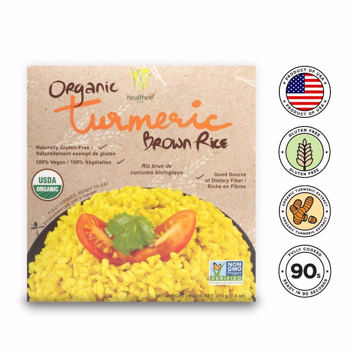 HEALTHEE Organic Turmeric Brown Rice - 3 bowls x 216 grams (7.6 oz ...