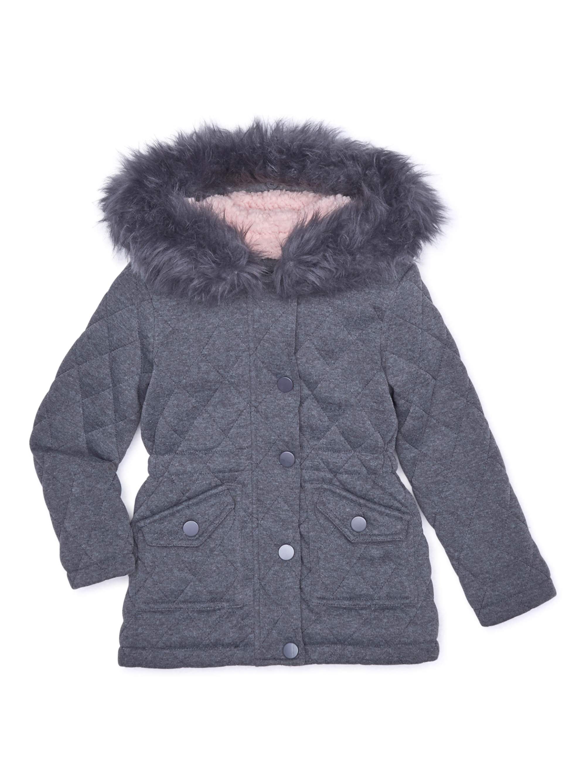 Bhip Girls Quilted Fleece Jacket with Hood and Removable Faux Fur Trim ...