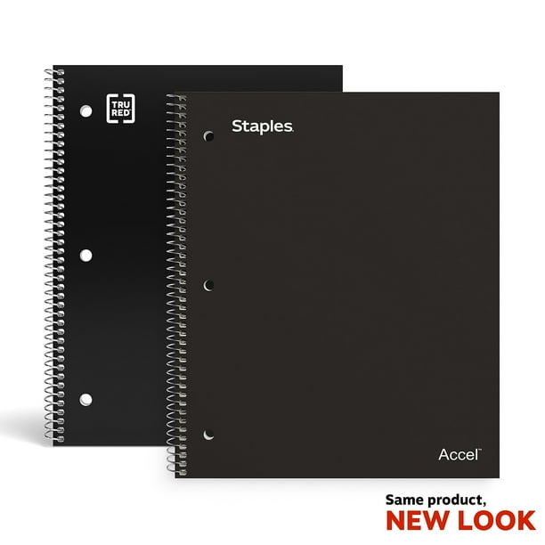 Staples Accel 1-Subject Notebook 8" x 10.5" Wide Ruled 100 Sh. Black ...