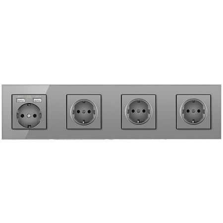 Eu Crystal Glass Panel 4 Gang Socket 16a German Wall Socket With 2 Usb ...