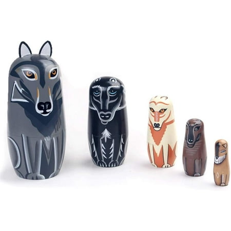 Nesting Doll Toy Set 5 Pcs Nesting Dolls Little Wolf Matryoshka Wooden ...