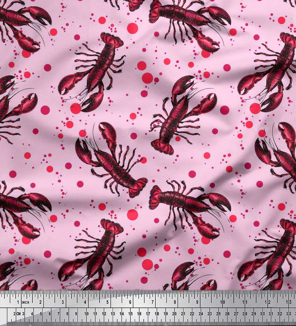 Soimoi Satin Silk Fabric Dot & Lobster Ocean Print Fabric by The Yard ...