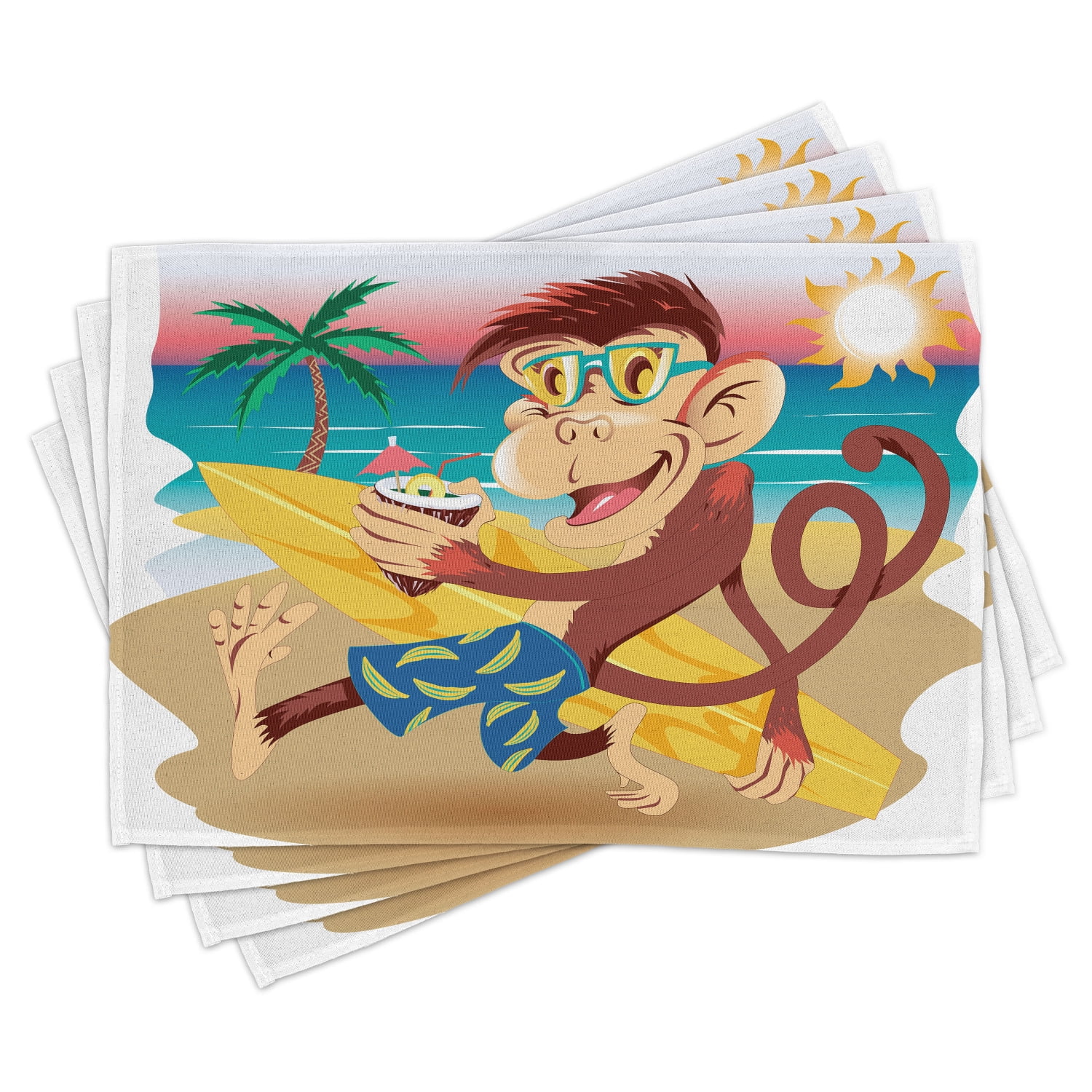 Ambesonne Monkey Place Mats Set of 4, Hipster Holiday, Standard Size ...