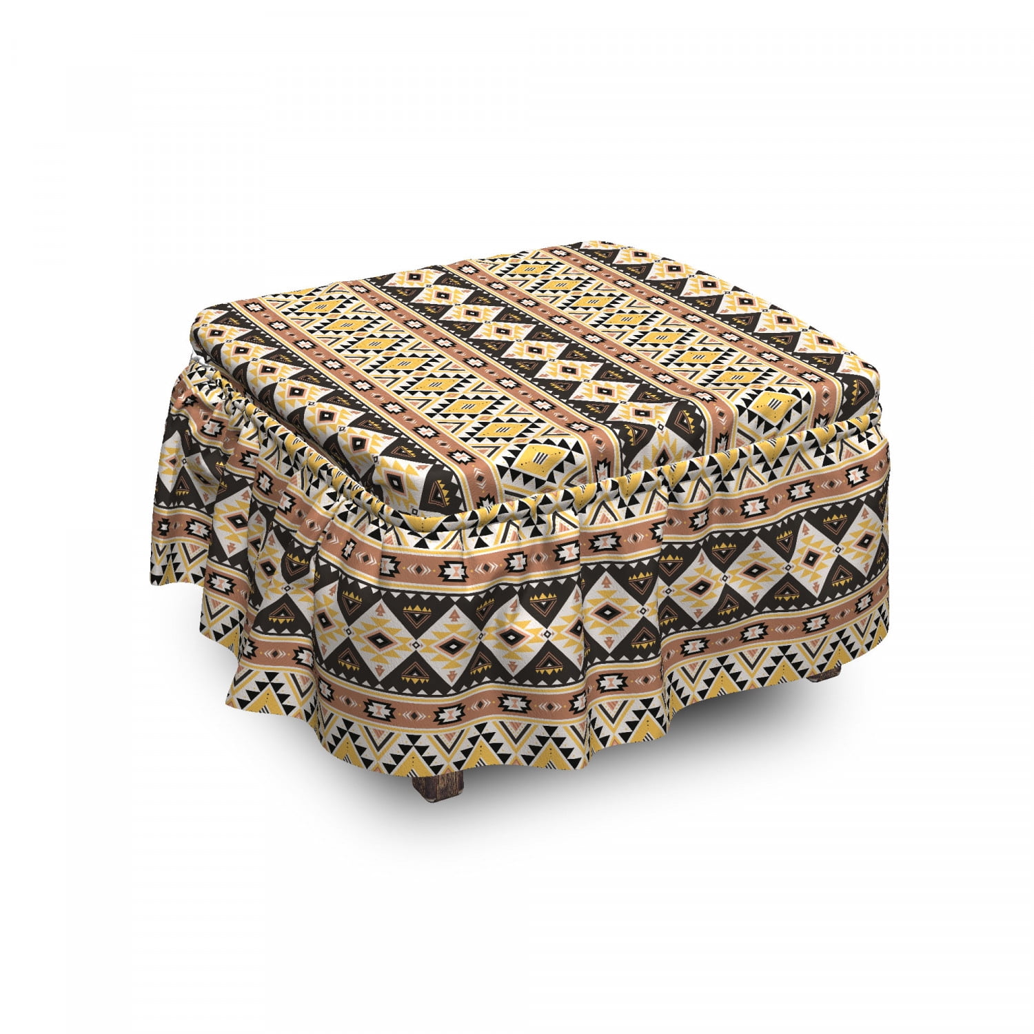 Aztec Ottoman Cover, Mexican Lines and Triangles, 2 Piece Slipcover Set ...