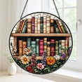 Bookshelf with Flowers Window Suncatcher Decor, Artistic Stained Glass ...