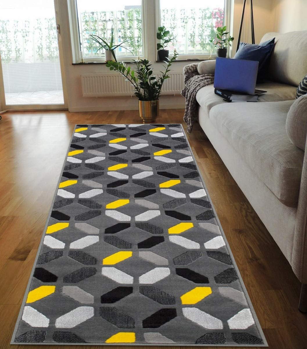 Handcraft Rugs-Yellow/Grey/Silver/Black/Dimond Pattern Area Rug Modern ...