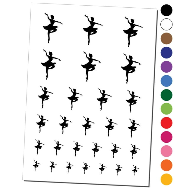 Ballerina Dancer in Tutu On Pointe Water Resistant Temporary Tattoo Set ...
