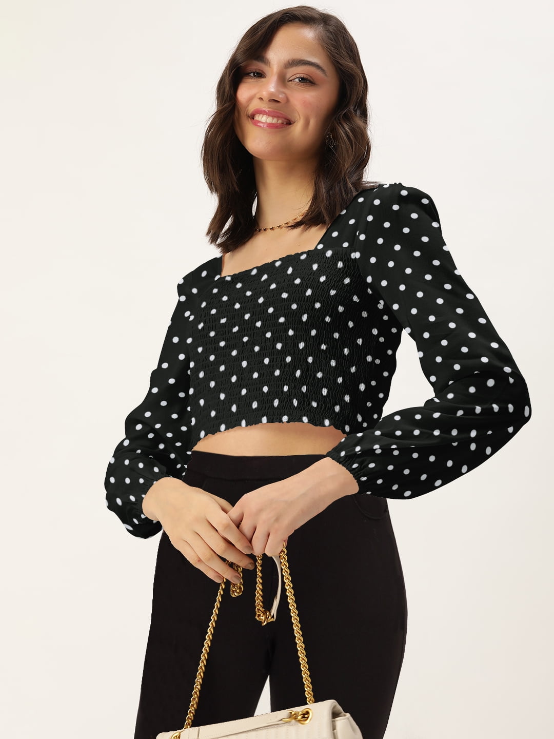 DressBerry Women's Printed Rayon Slub Crop Top Casual Summer Smocked ...