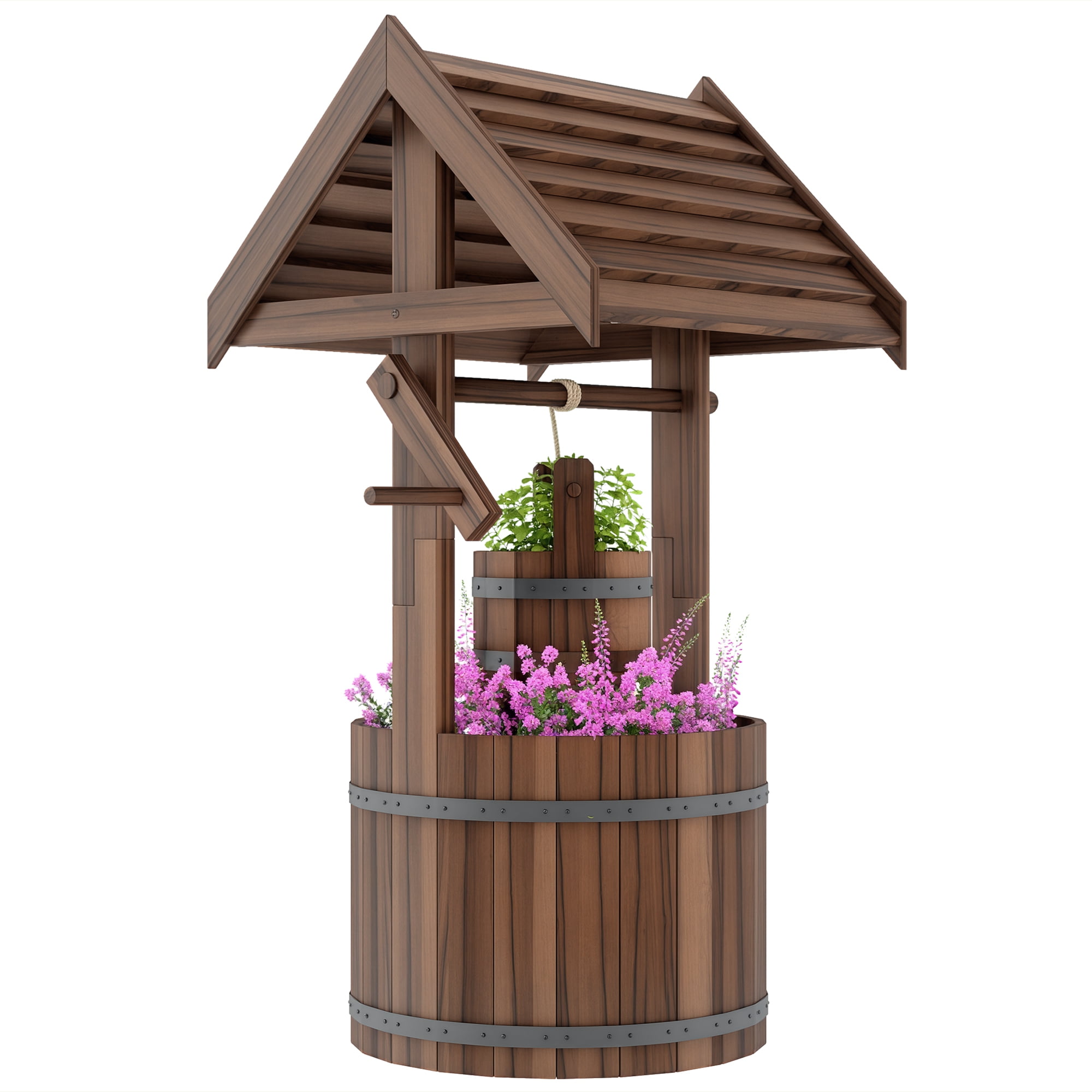 Click here for Outsunny Wishing Well Outdoor Wooden Planter With... prices