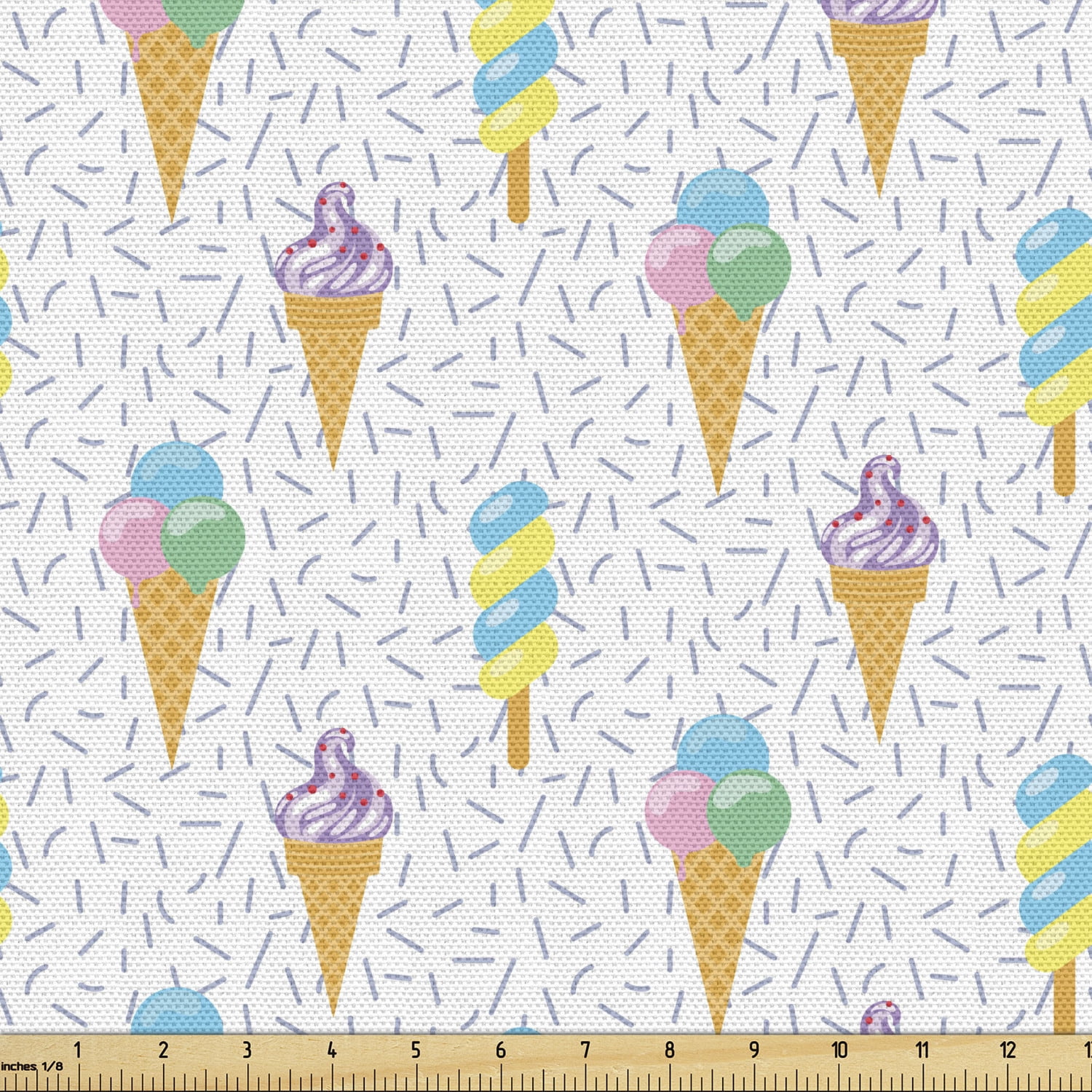 Ice Cream Fabric by the Yard, Summer Ice Dessert Art Pattern with ...