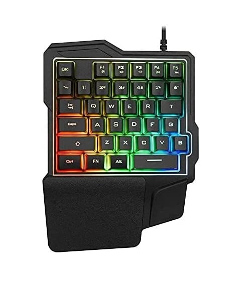 Teclado Gaming DE UNA Mano RGB, 35 Teclas con RETROILUMINACIÓN Teclado ...