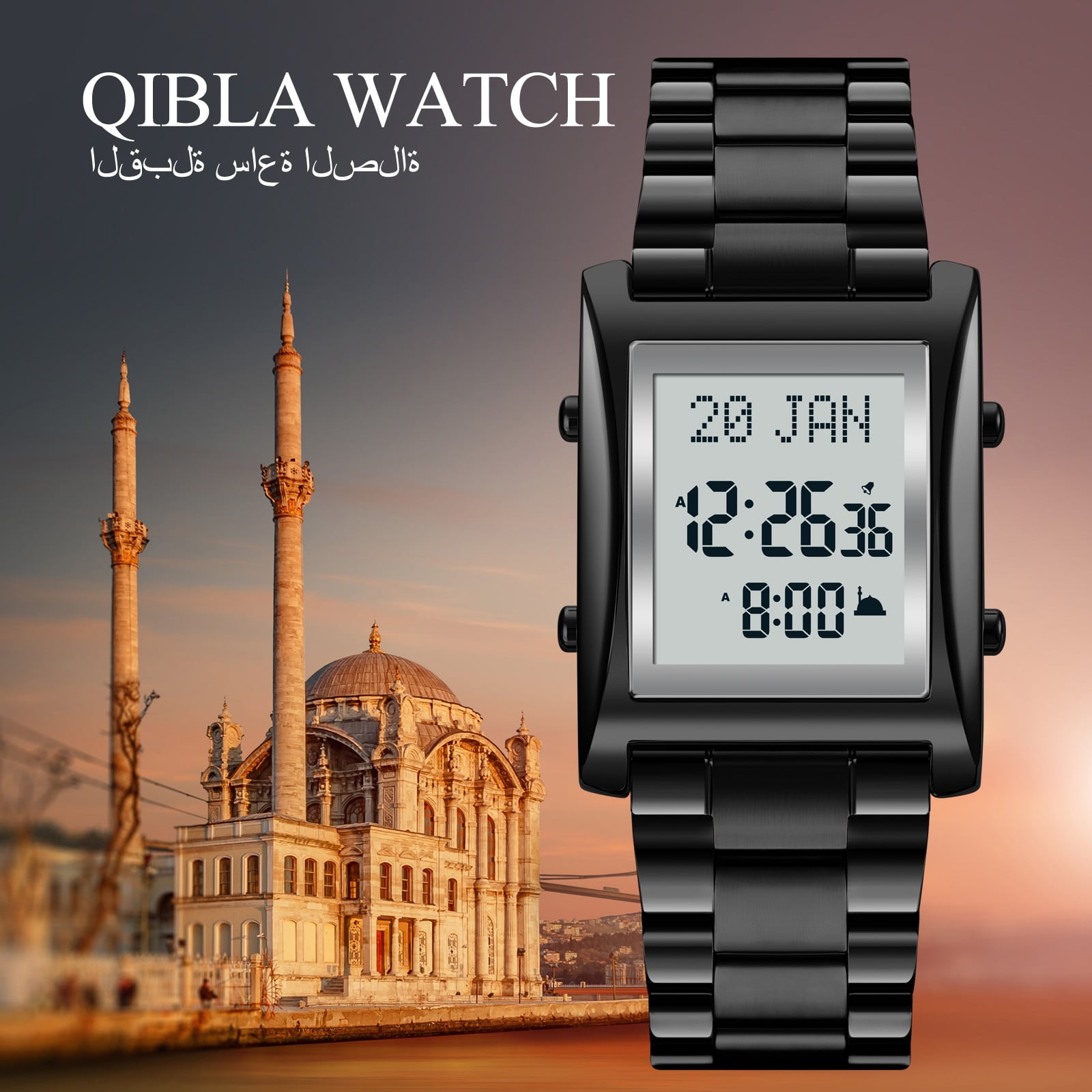 Buy Azan Watch for Muslim Prayer with Qibla Compass Islam Al Harameen ...