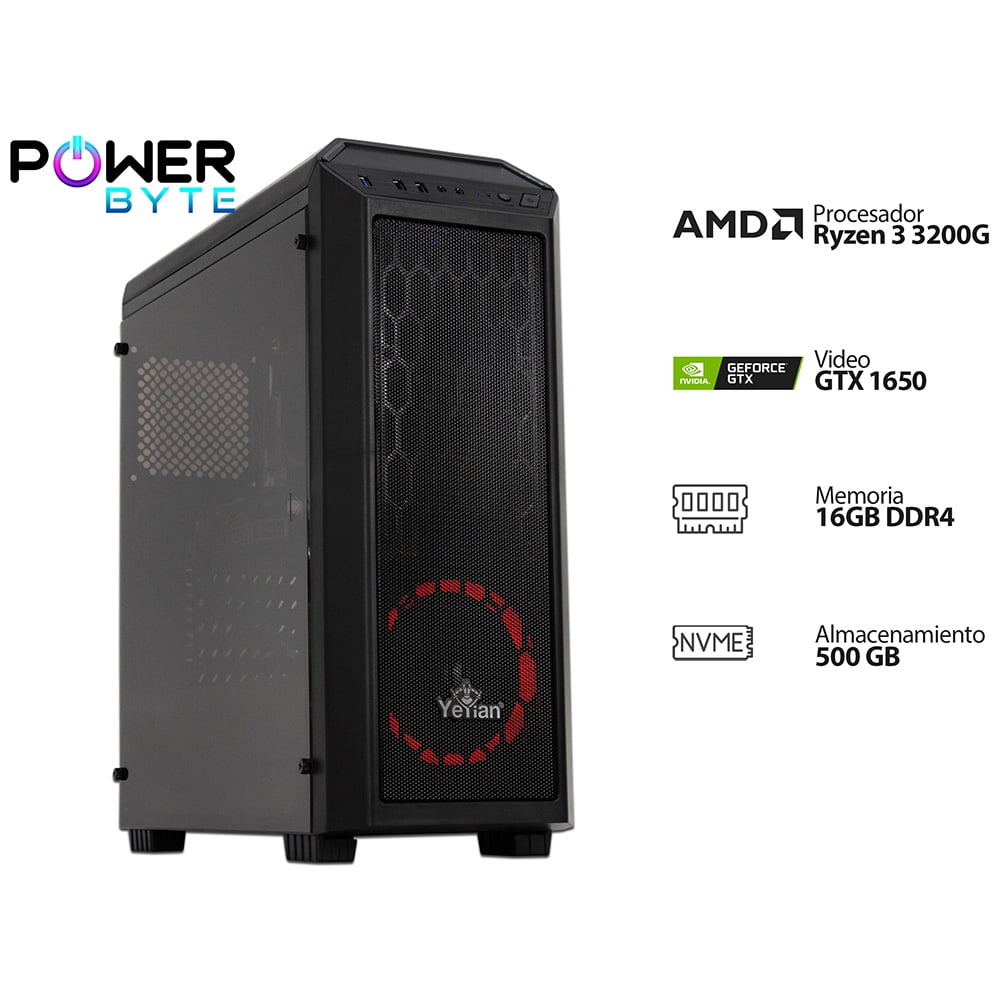 PC Gamer POWER BYTE I BLACK Ryzen 3 3200G RAM 16GB SSD 500GB NVIDIA ...