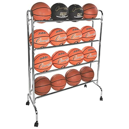 Champion Sports Four Tier Basketball Storage Cart Rack, 16 Ball ...