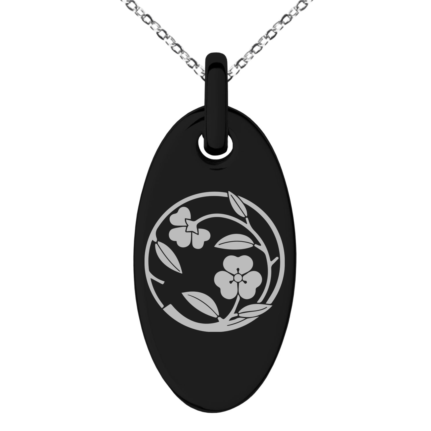 Stainless Steel Kawari Katabami Edamaru Kamon Crest Engraved Small Oval ...