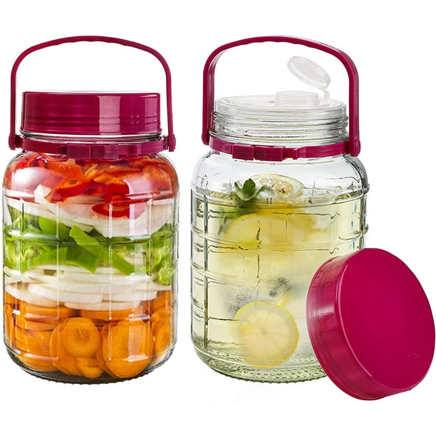 2 Pack 3L Glass Jar with Airtight Lid and Handle Glass Fermentation Jar Large Glass Storage Jar ...
