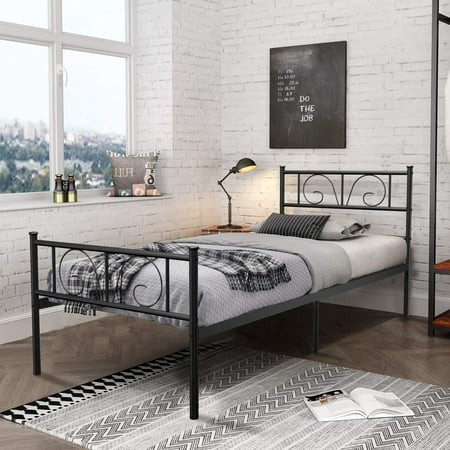 Frie Twin Bed Frames Black, Single Platform Steel Bed Frame with ...